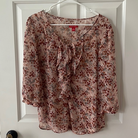 Elle | Tops | Elle Pink Floral Blouse Medium | Poshmark